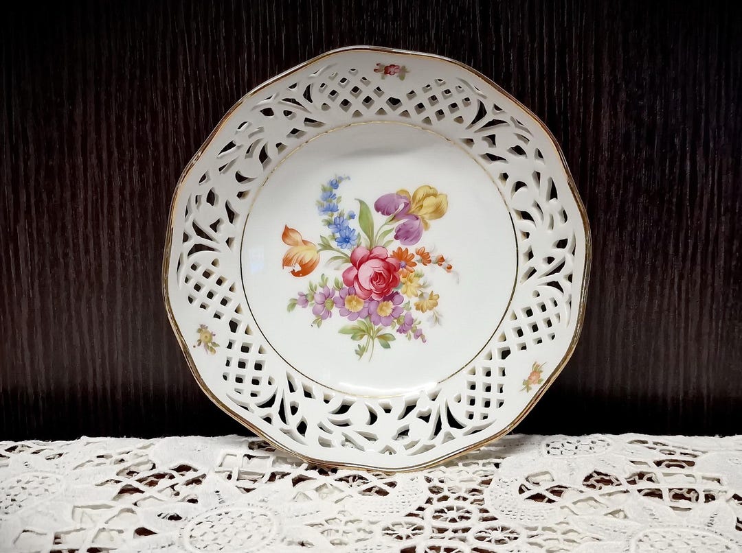 Vintage Schumann Porcelain Fruit Bowl: Floral Pierced Reticulated ...