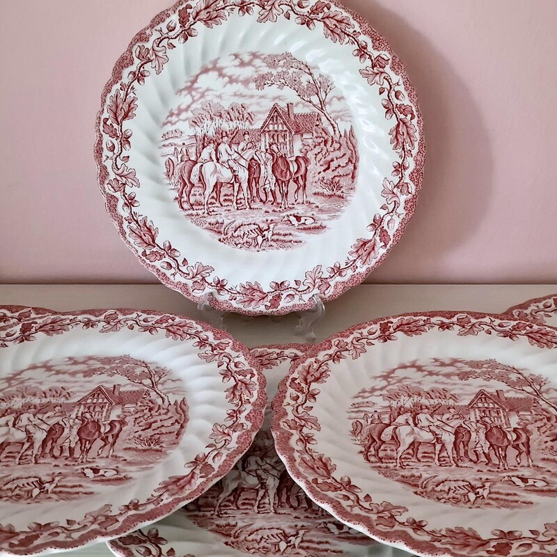 Red Transferware Plates - Etsy
