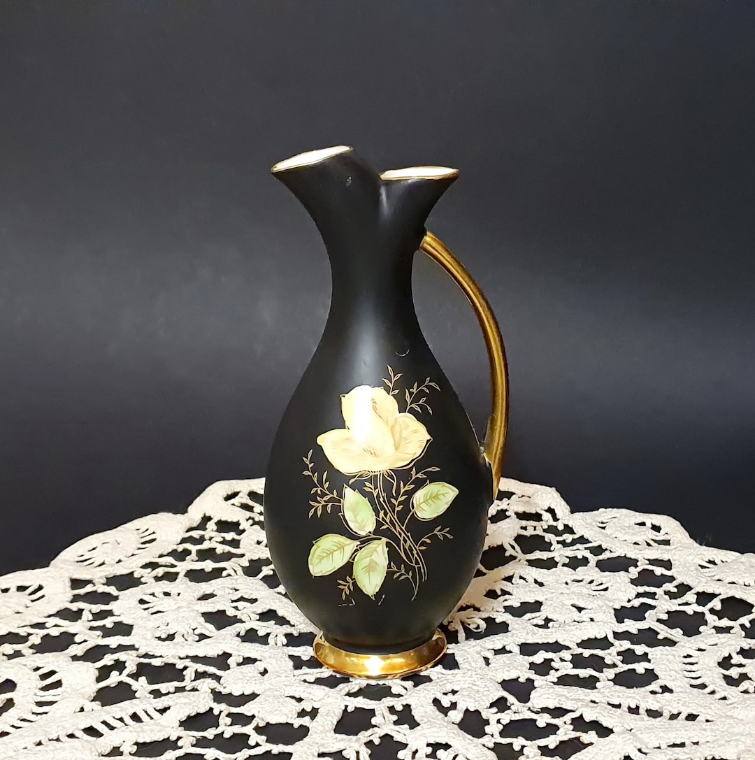 Mid Century Vase - Bavarian Porcelain Vase - Black Vintage Vase ...