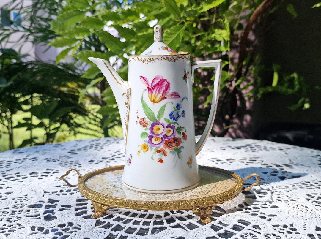 1888-1916 Antique Dresden Hand Painted Floral Coffee Pot: Richard Klemm ...