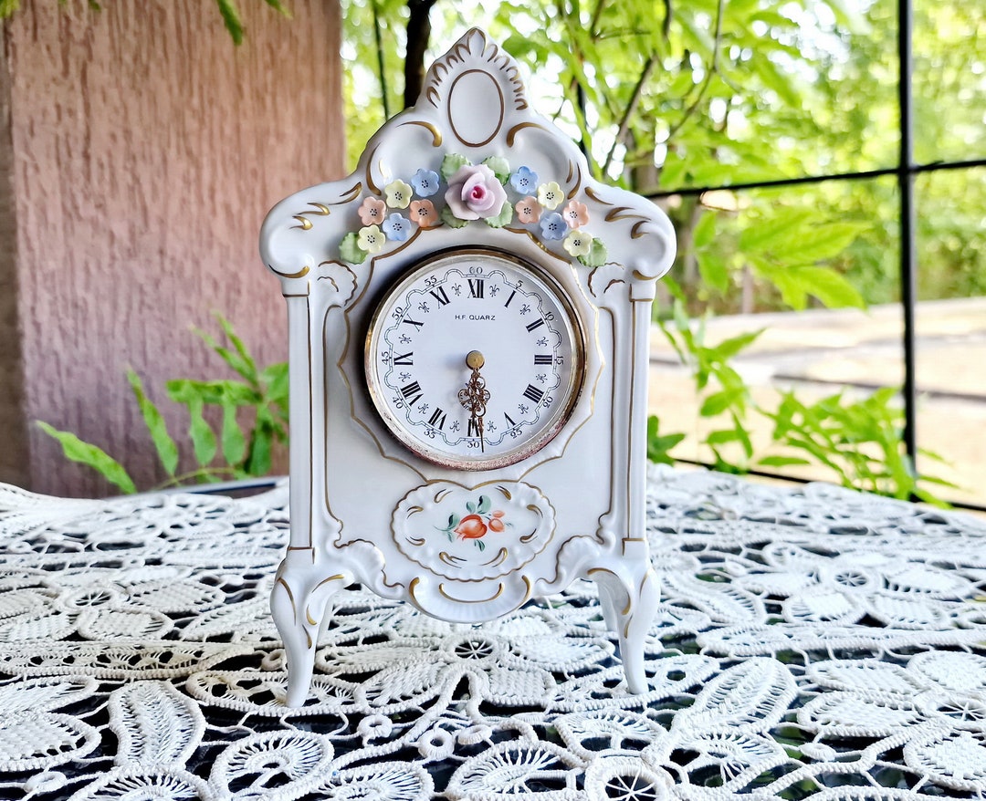 Vintage German Porcelain Clock - Lindner - Hand Work - Hand Painted ...