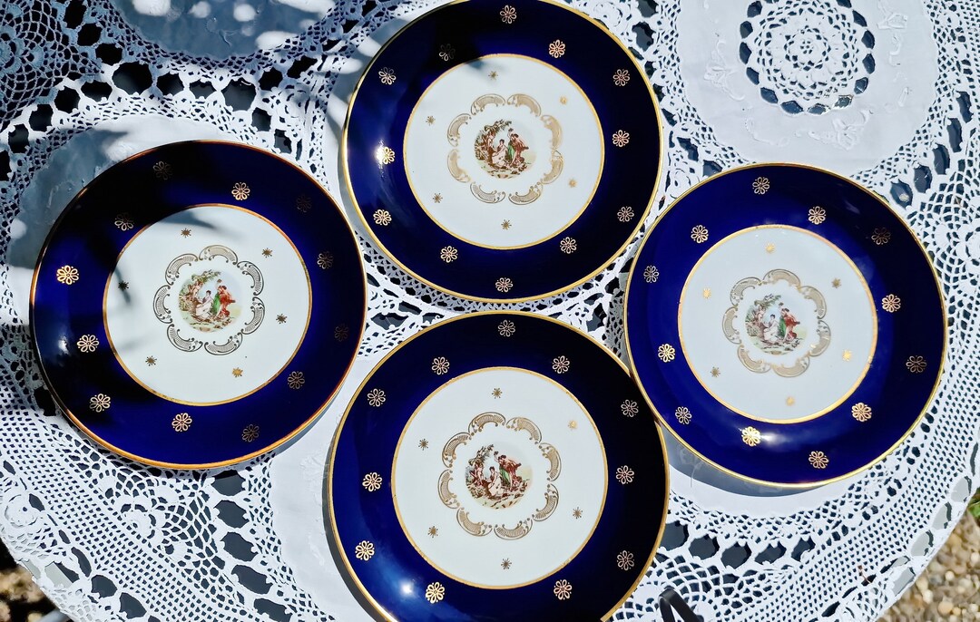 Vintage Cobalt Blue Set of 4 Plates - Made in Germany - Breakfast ...