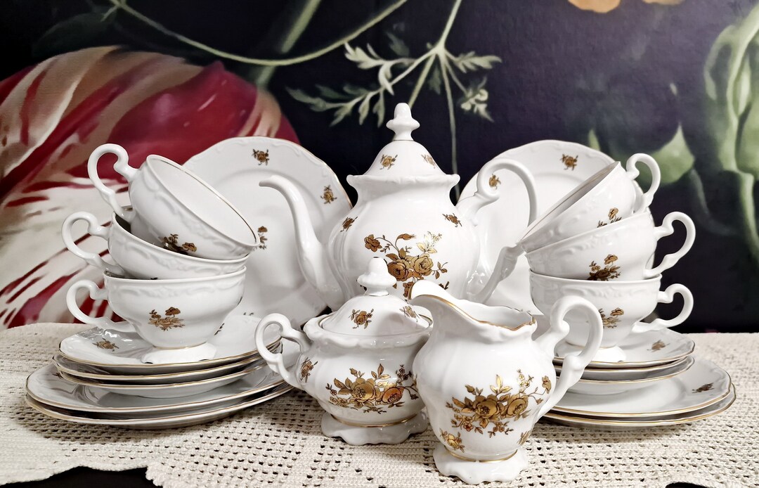 Vintage Weimar Teapot Set for 6 Famous Pattern Katharina Golden Roses ...