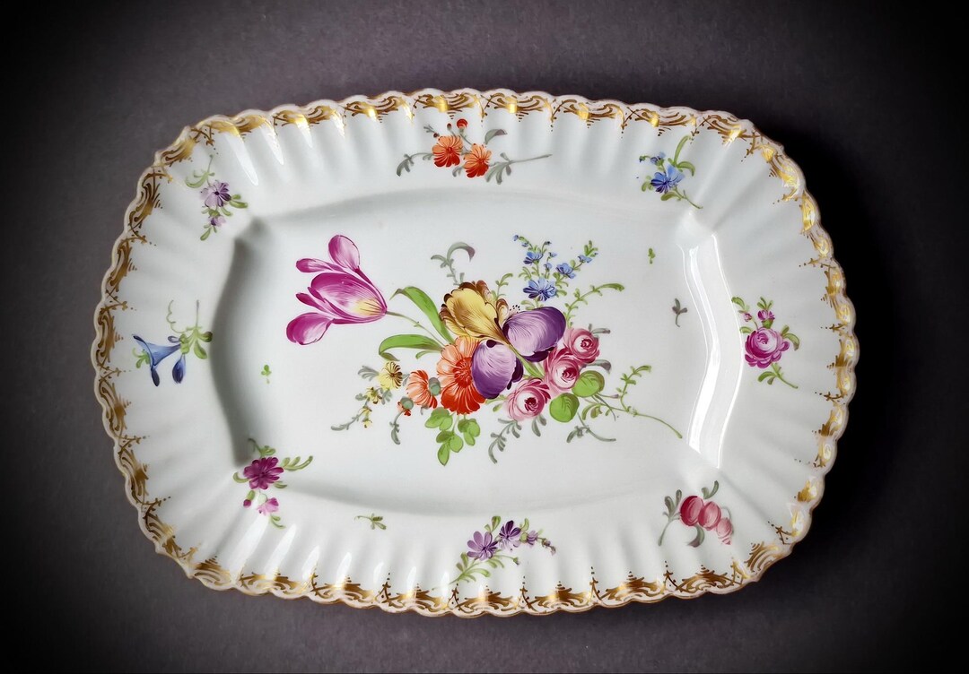 Antique Dresden Porcelain Platter - Hand Painted - Floral German ...