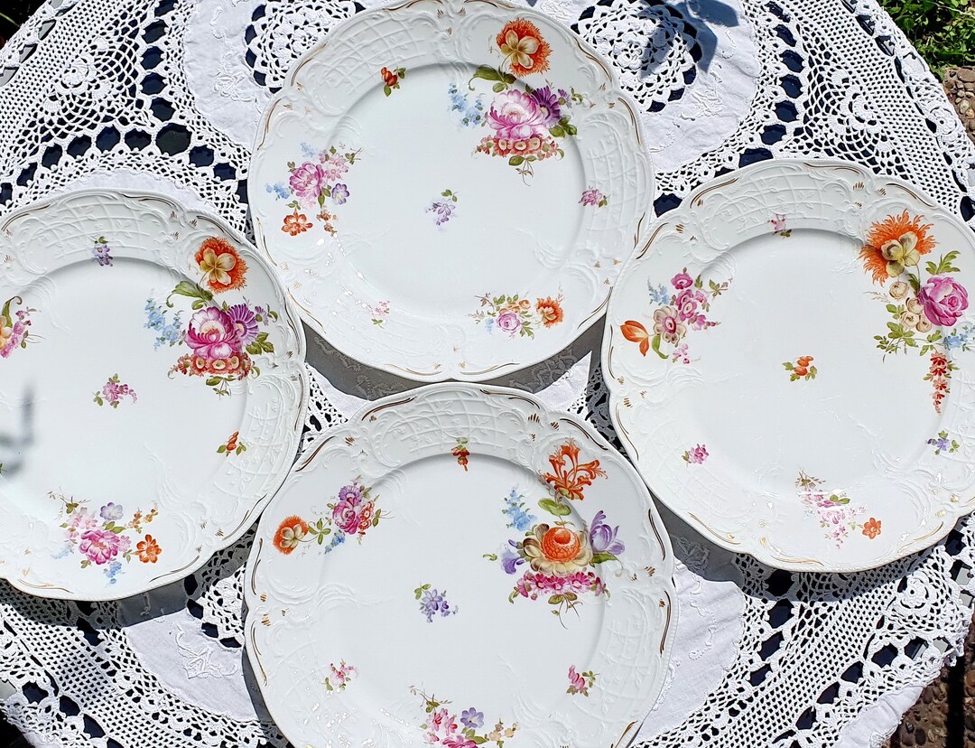 1891-1906 Antique Rosenthal Dinner Plates (set of 4) - Sanssouci Floral ...