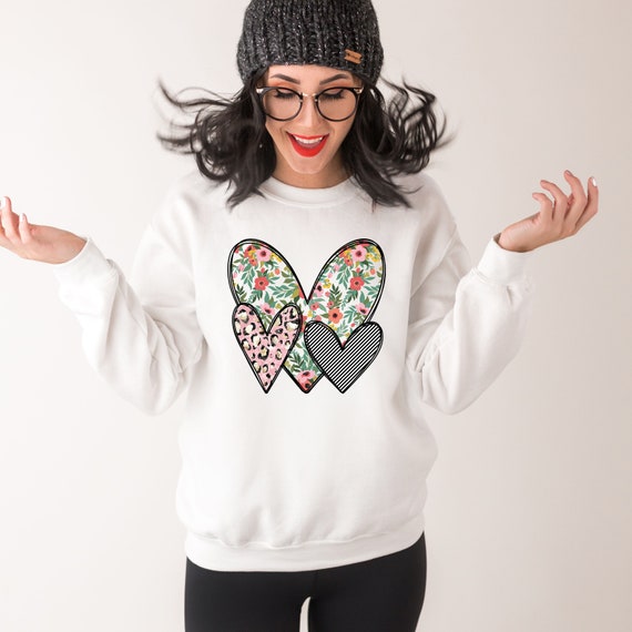 Cheetah Heart Floral Heart Cute Valentines Day Crewneck - Etsy