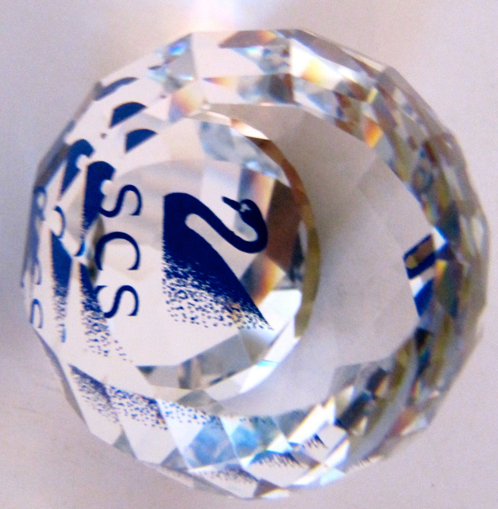 Swarovski SCS Crystal Golf Ball Paperweight blue Swan Logo 1990 retired ...