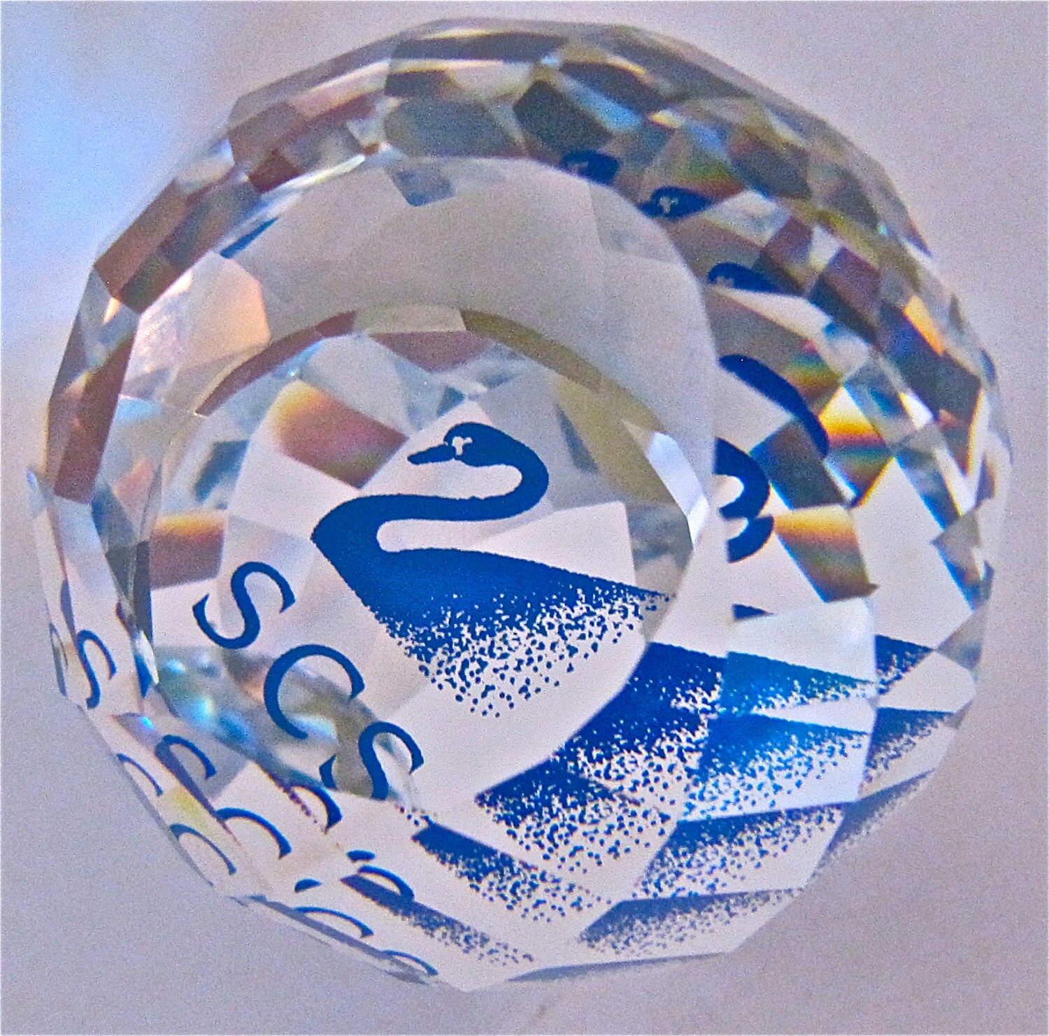 Swarovski SCS Crystal Golf Ball Paperweight blue Swan Logo 1990 retired ...