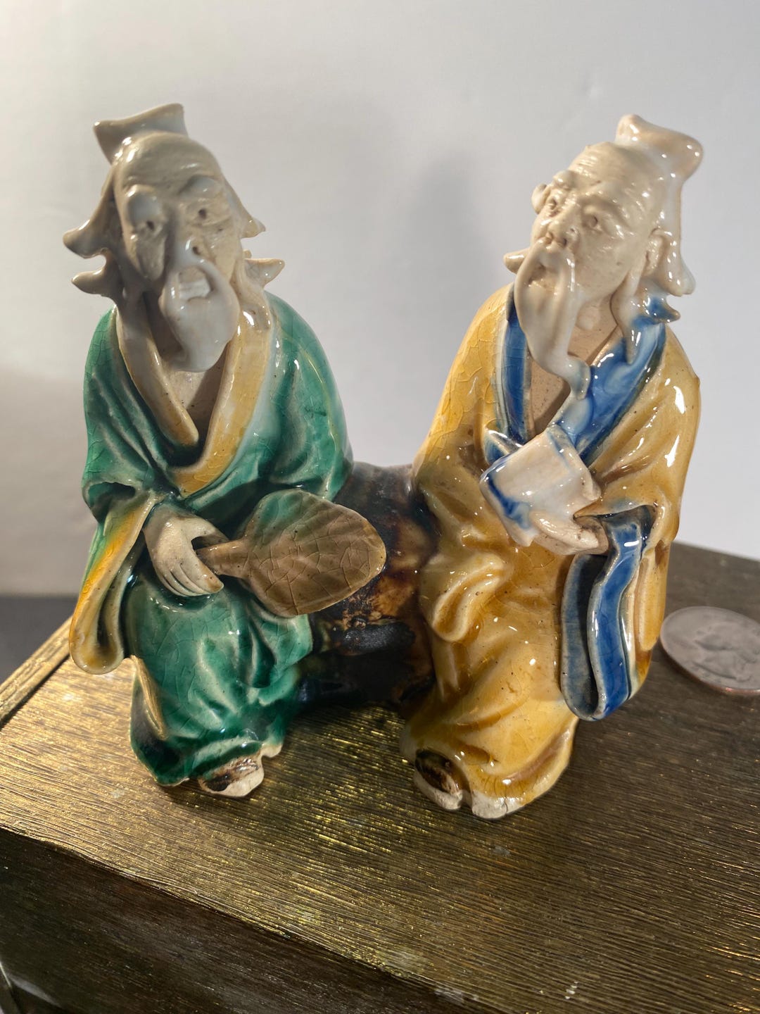 Antique Chinese Mudmen Figurines • Seated Shekwan Pair (1890–1919 ...