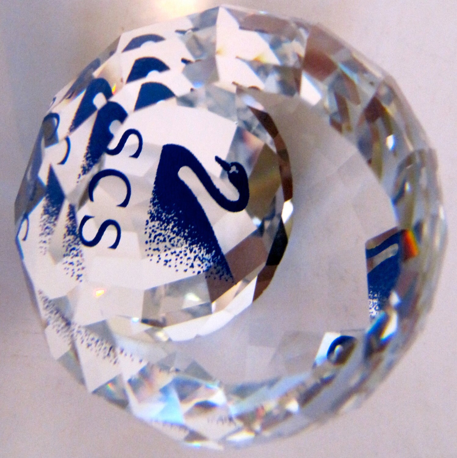 Swarovski SCS Crystal Golf Ball Paperweight blue Swan Logo 1990 retired ...