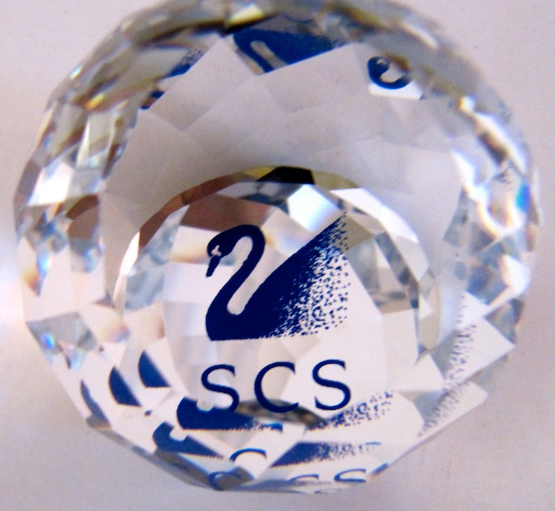 Swarovski SCS Crystal Golf Ball Paperweight blue Swan Logo 1990 retired ...