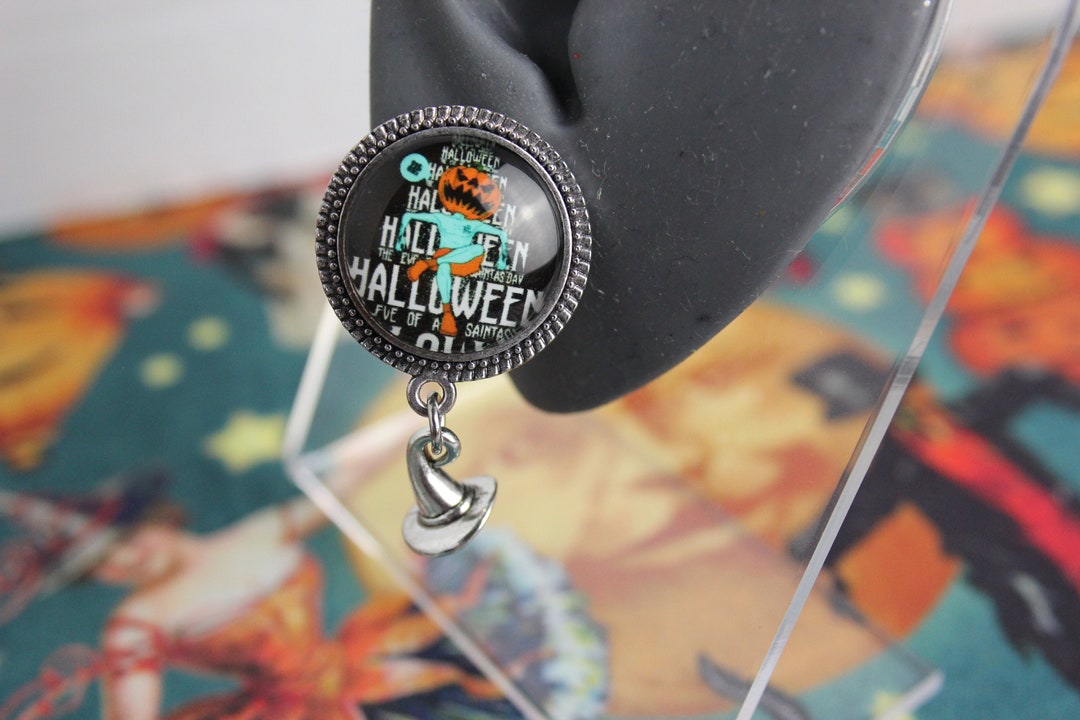 Pumpkin Scarecrow Earrings / Plugs / Gauges - Witch Hat Queen Halloween ...