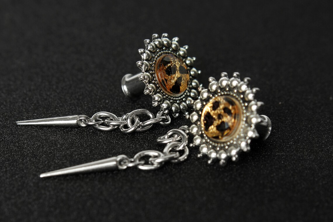 Cheetah Chain Spike Plugs / Earrings - Leopard Print - You Pick Size ...