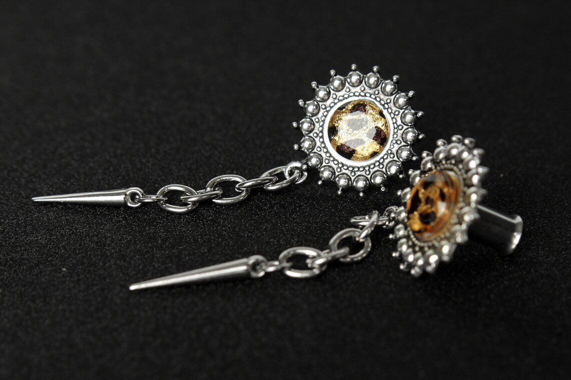 Cheetah Chain Spike Plugs / Earrings - Leopard Print - You Pick Size ...