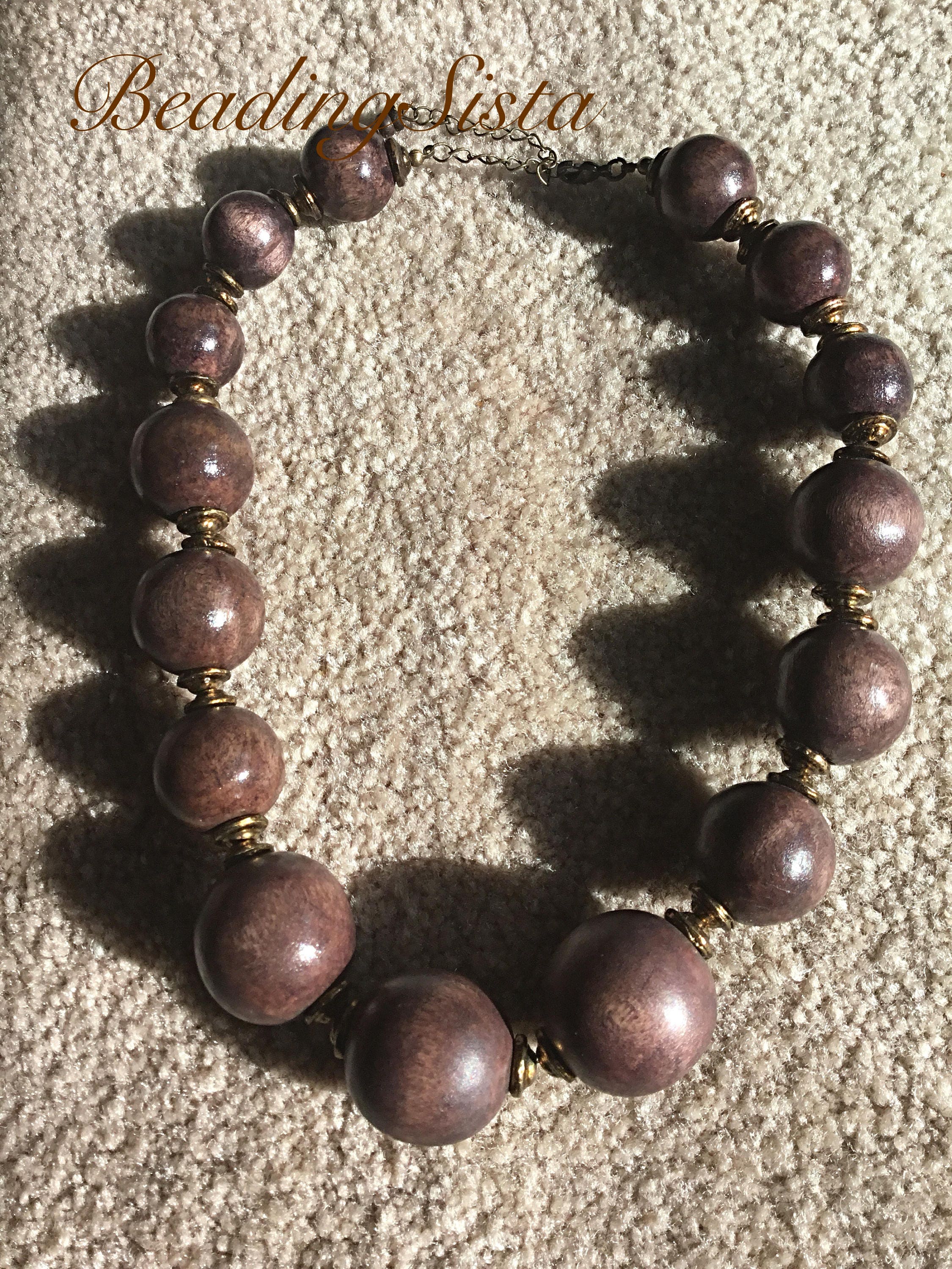 Wood Brown Bead Necklace - Etsy