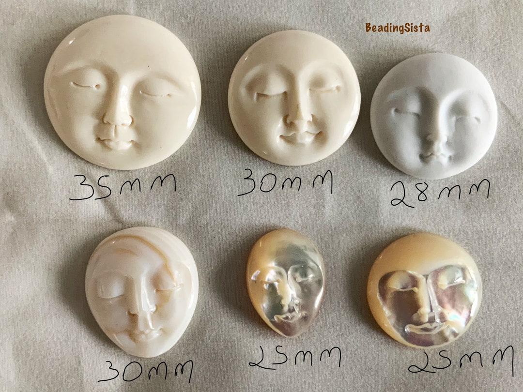 Cabochon - Faces - Hand Carved Moon Face Closed Eye Cabochon - Mother ...