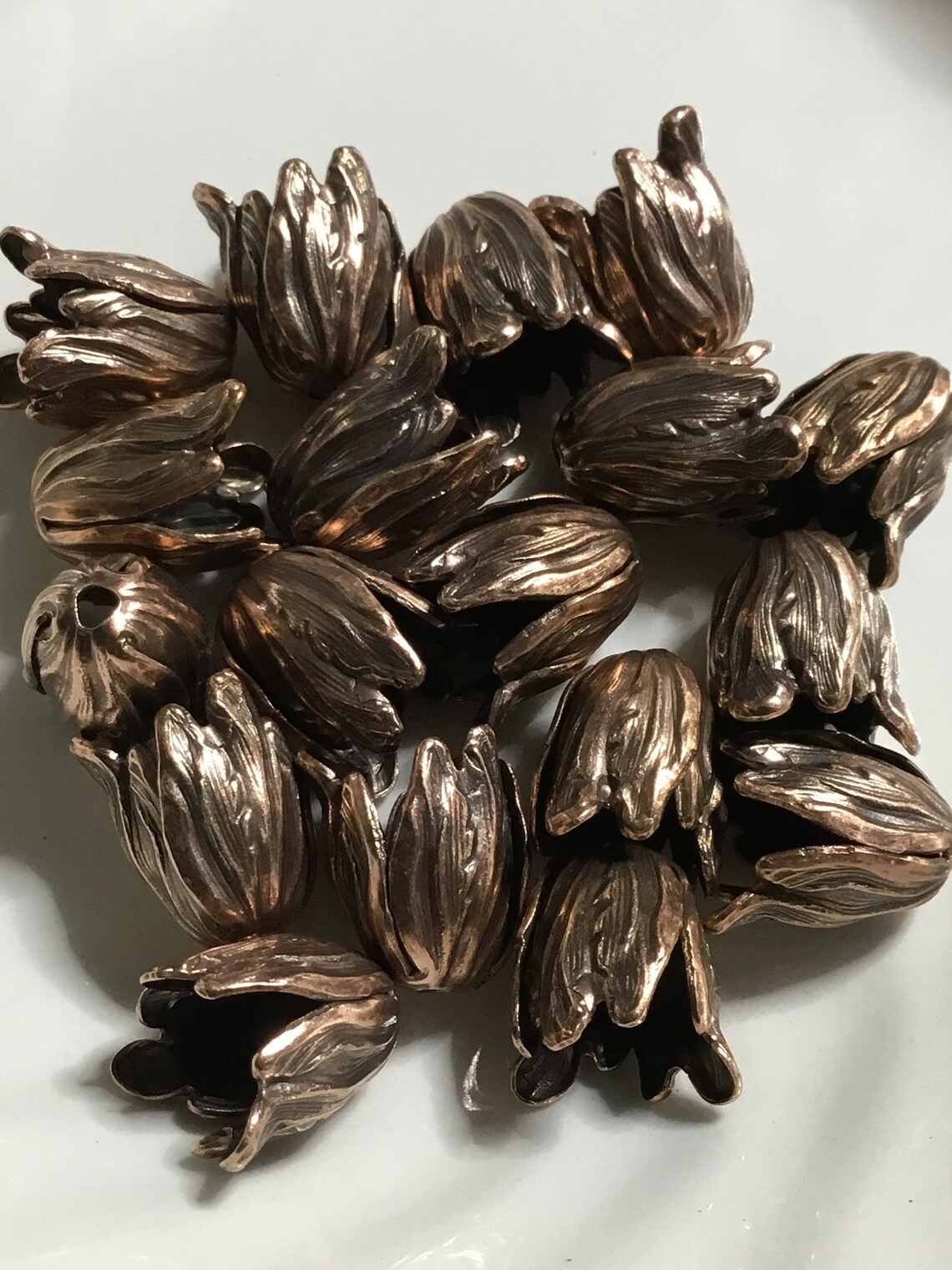 End Caps Cord End Tulip Bead Caps Copper Plated Brass - Etsy