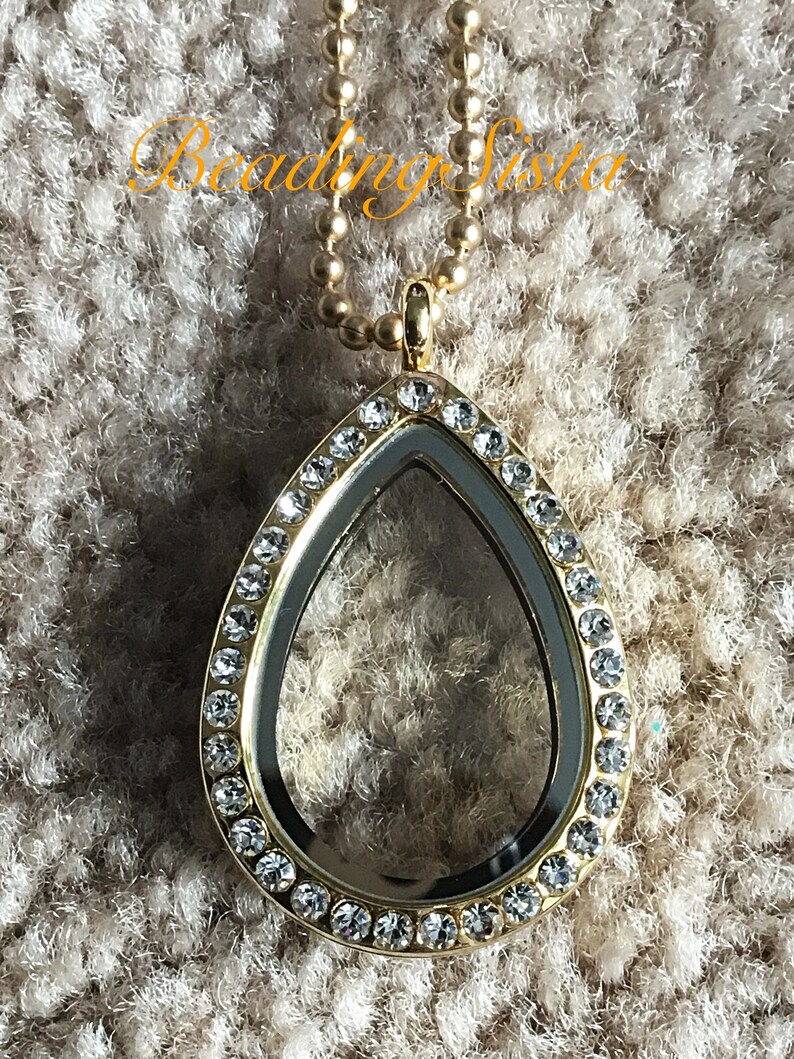 Floating Charm - Teardrop - Rhinestone - Ball Chain - Necklace - Etsy