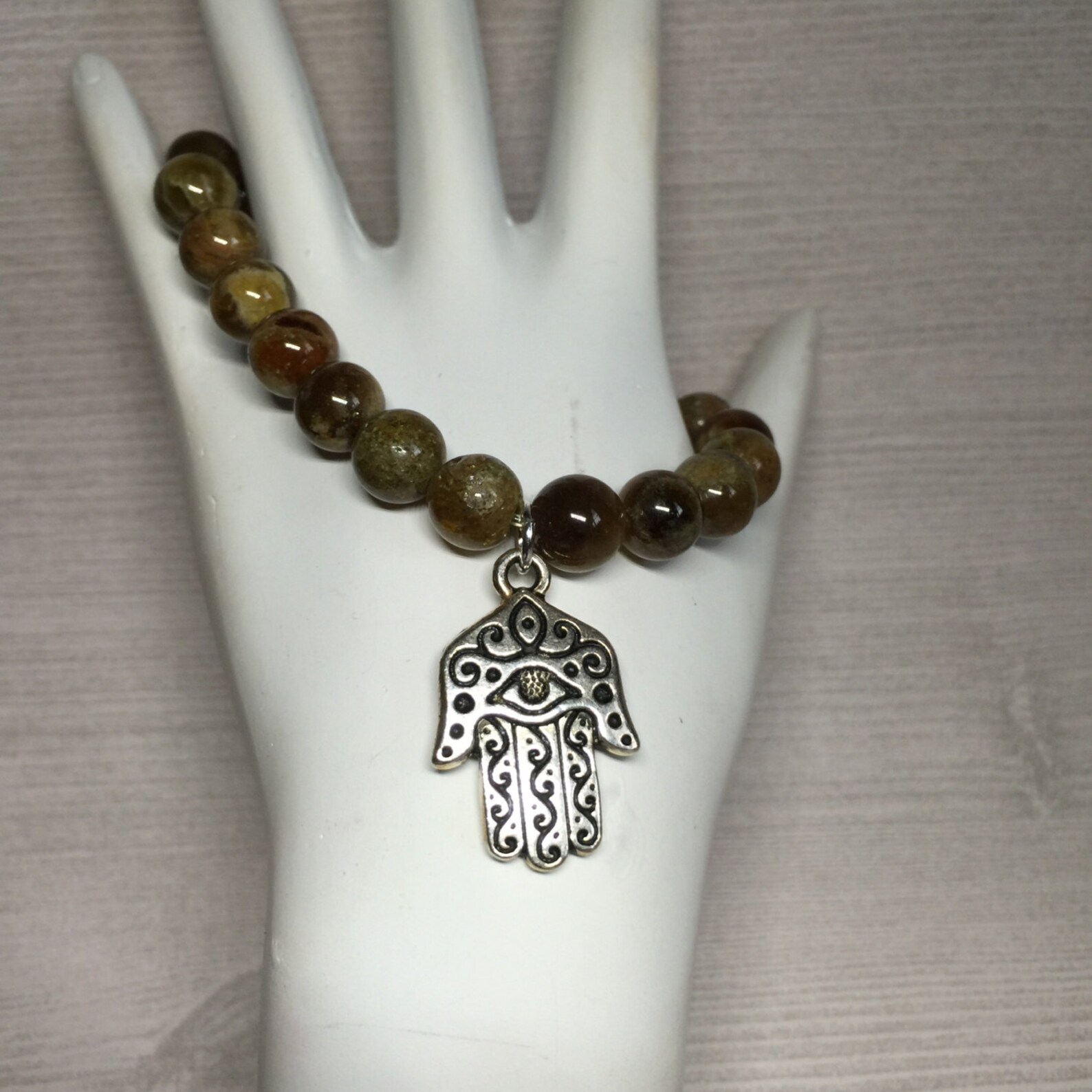 Hamsa Hand Bracelet Garnet Gemstone Unisex Protection - Etsy