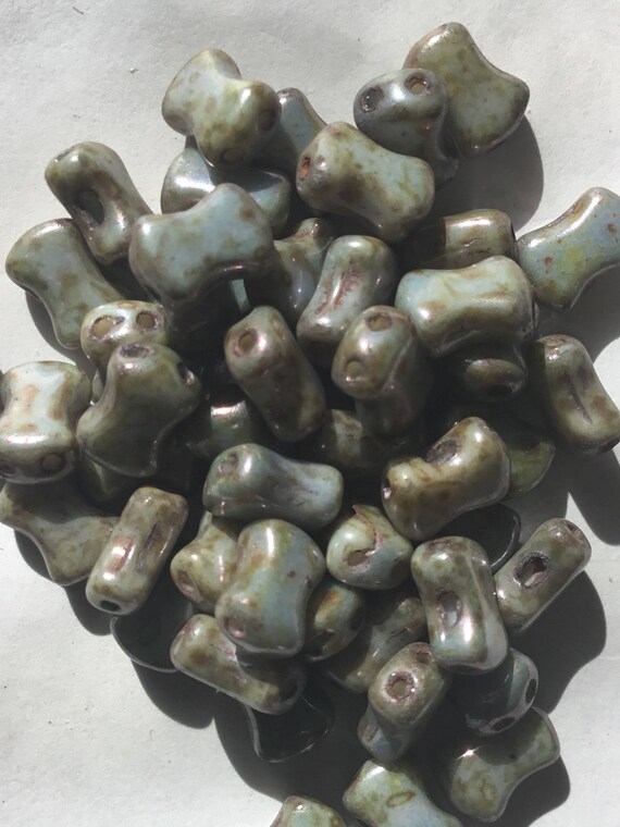 Coco H Bead White Blue Luster 2 Hole 8x6mm 50pcs | Etsy