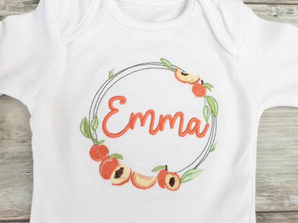Peach Baby Girl Outfit With Embroidered Name Bodysuit, Pants and Top ...
