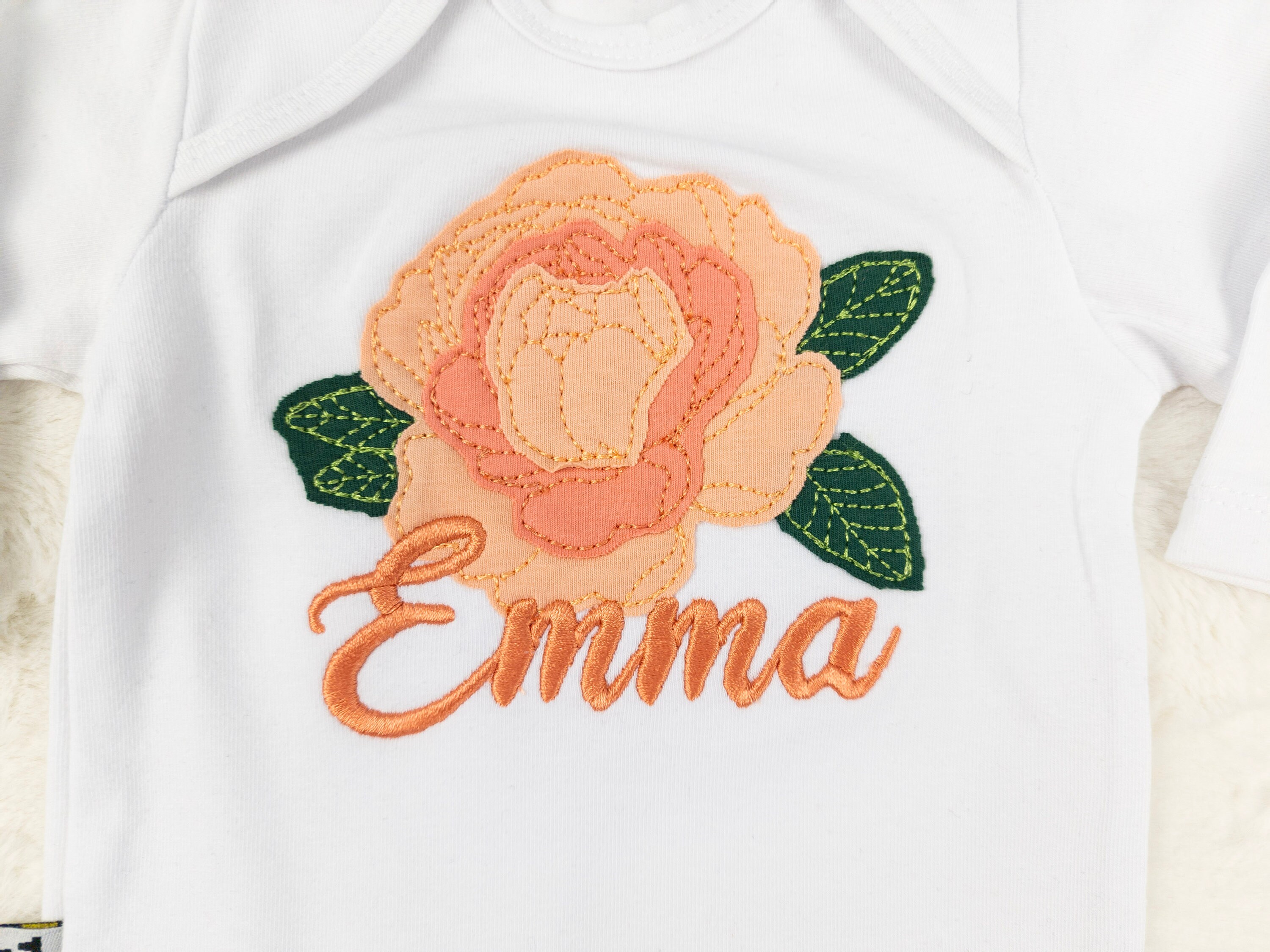 Light Peach Peonies Custom Baby Girl Outfit With Bodysuit, Pants and ...