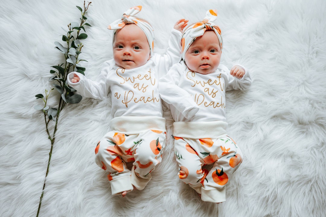 Peach Baby Girl Outfit With Bodysuit, Pants and Top Knot Hat or ...