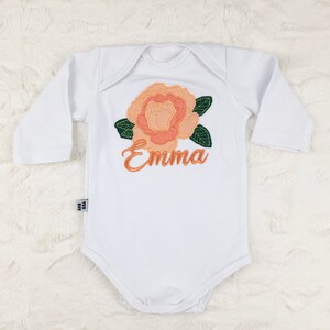 Light Peach Peonies Custom Baby Girl Outfit With Bodysuit, Pants and ...