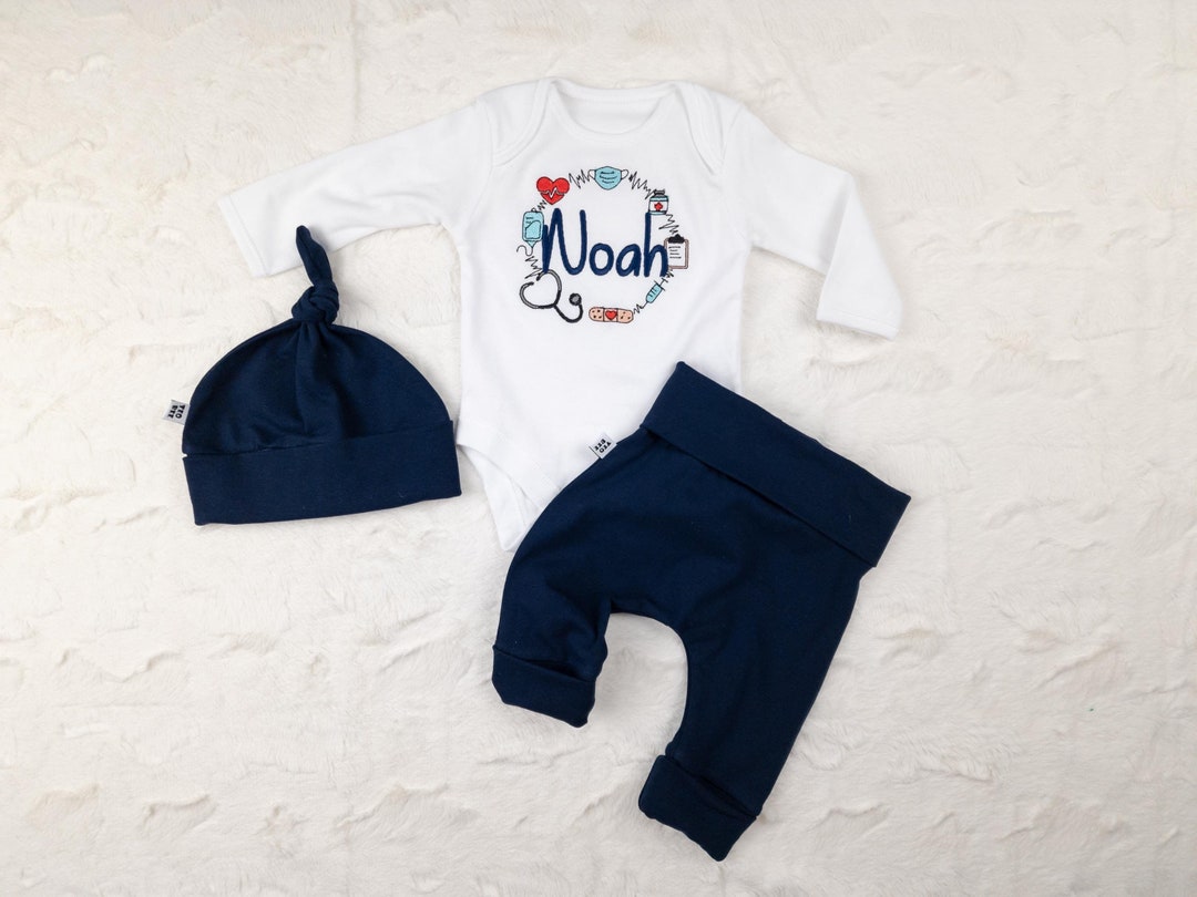 Medical Themed Custom Baby Outfit With Bodysuit, Pants and Top Knot Hat ...
