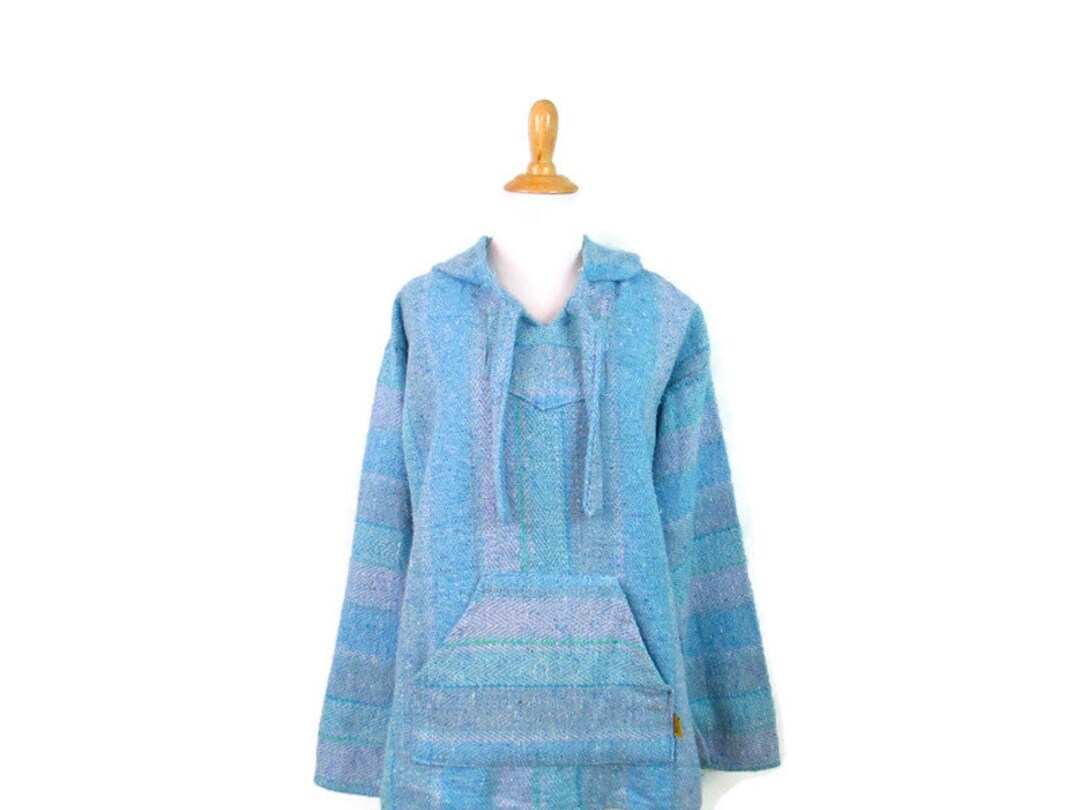 Vintage Mexican Baja Hoodie Pastel Striped Drug Rug Medium Woven Hooded ...