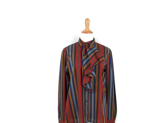 1970's Ruffle Bib Neck Blouse Vintage 70's Striped | Etsy