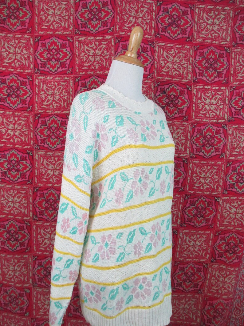 Pastel Floral Striped Vintage Sweater Flower Print Cotton - Etsy