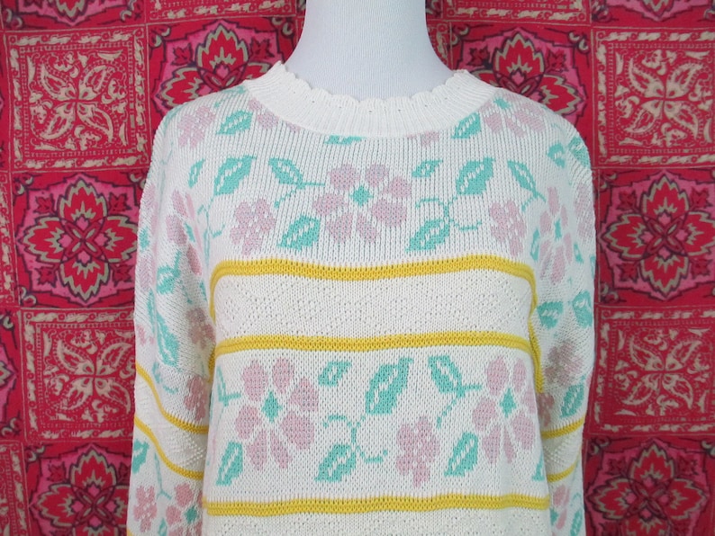 Pastel Floral Striped Vintage Sweater Flower Print Cotton - Etsy