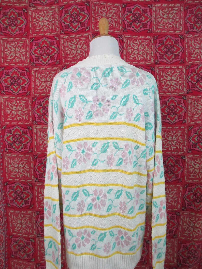 Pastel Floral Striped Vintage Sweater Flower Print Cotton - Etsy