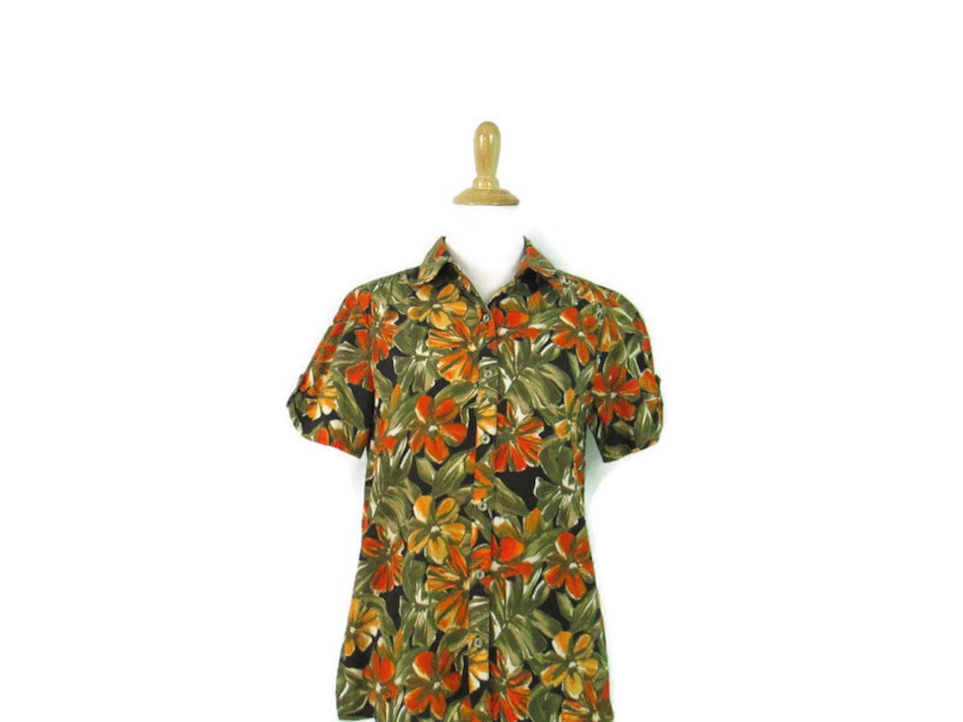 Tropical Floral Print Short Sleeve Blouse Vintage Women's Size Small ...
