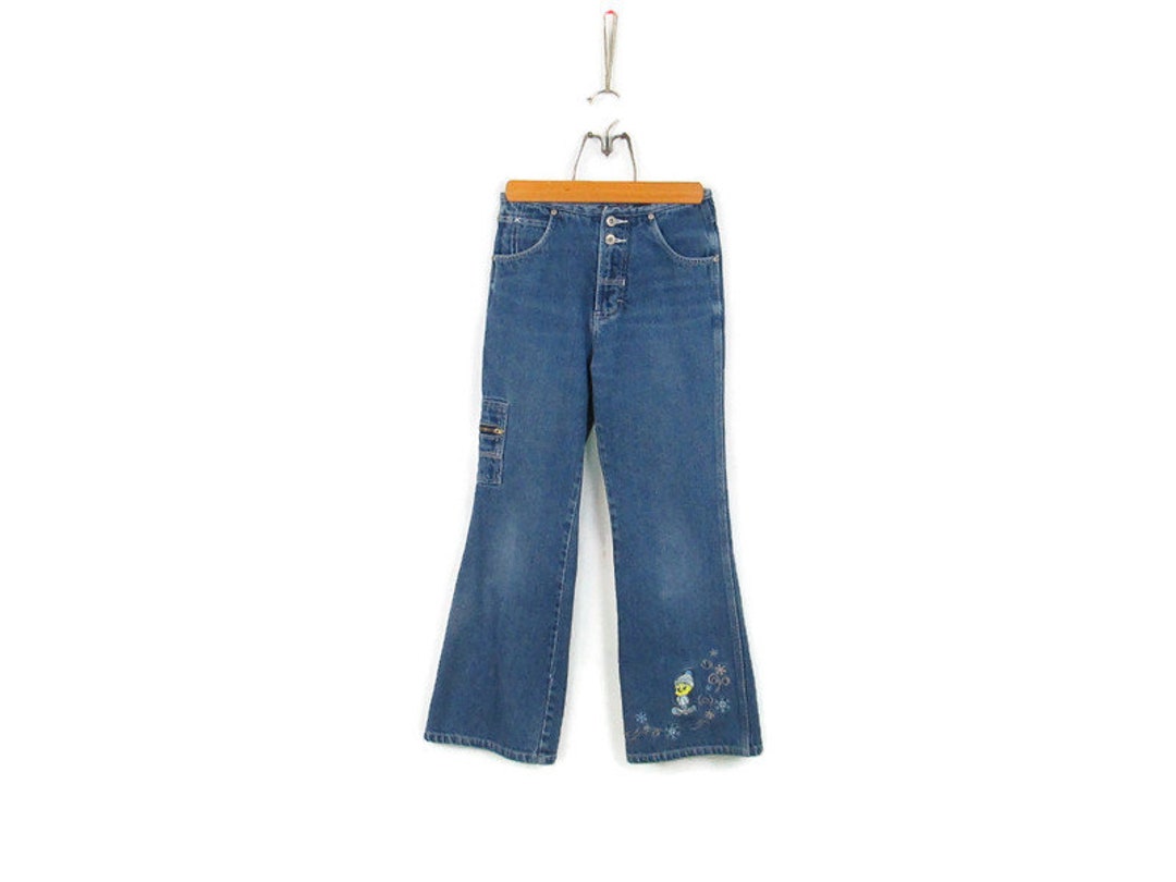 90's Tweety Bird Girl's Jeans 1999 Looney Tunes Flare Leg Size 12 ...