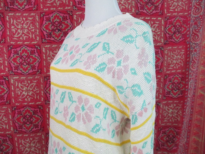 Pastel Floral Striped Vintage Sweater Flower Print Cotton - Etsy