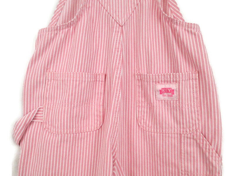 Girl's Pink and White Striped Key Bib Overalls 18 Months Size Cotton ...