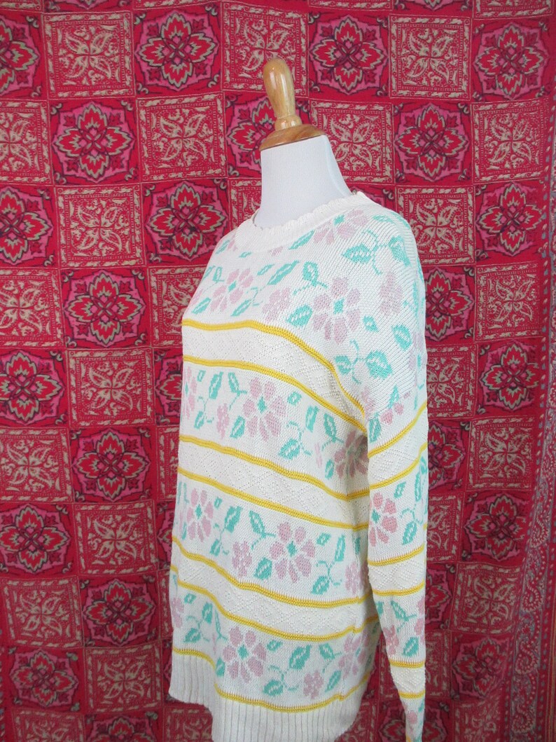 Pastel Floral Striped Vintage Sweater Flower Print Cotton - Etsy