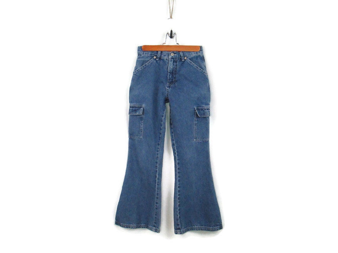 Vintage 90's Revolt Flare Leg Jeans Girl's Size 12 Velcro Cargo Pocket ...