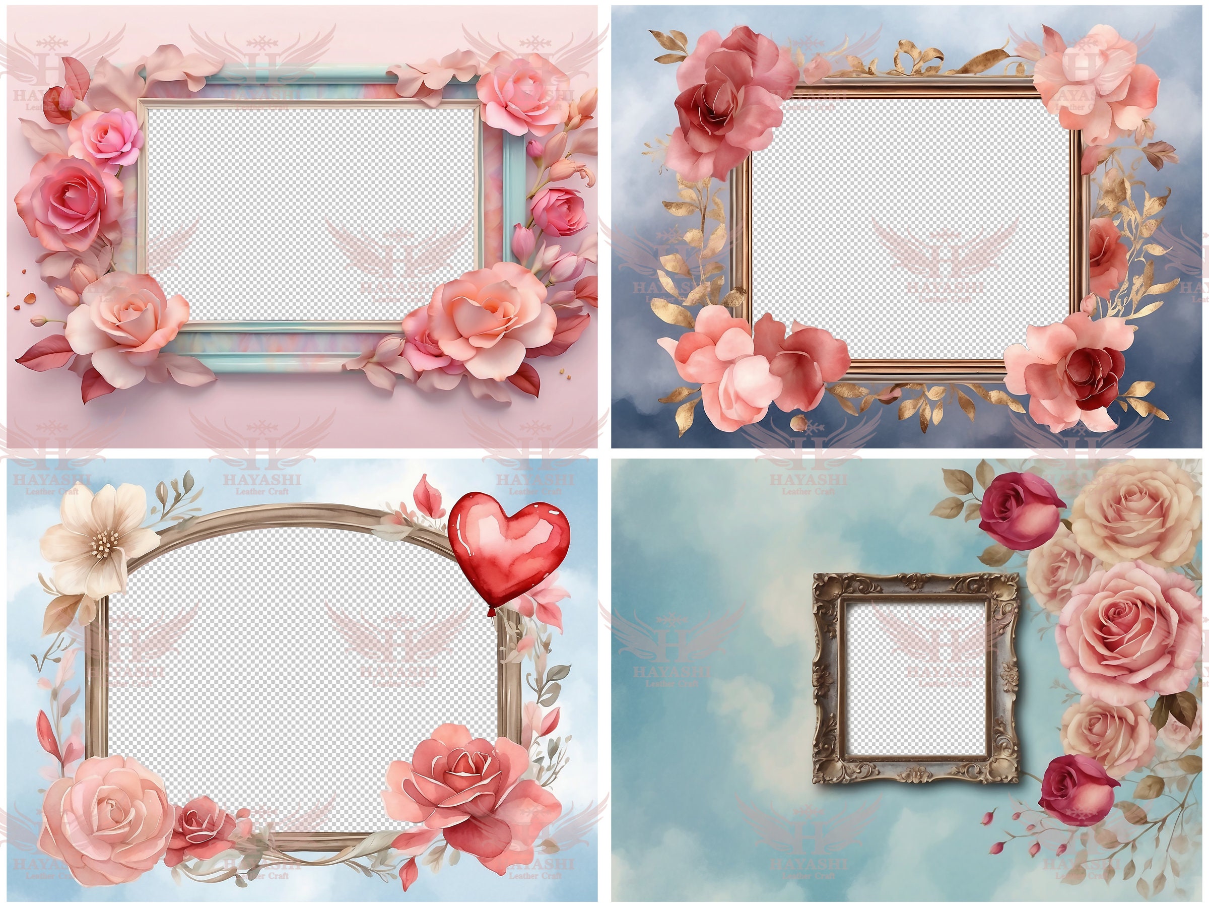 VOL 1, Dreamy Romantic Photo Frame PNG, 20 Water Color Soft Pastel ...