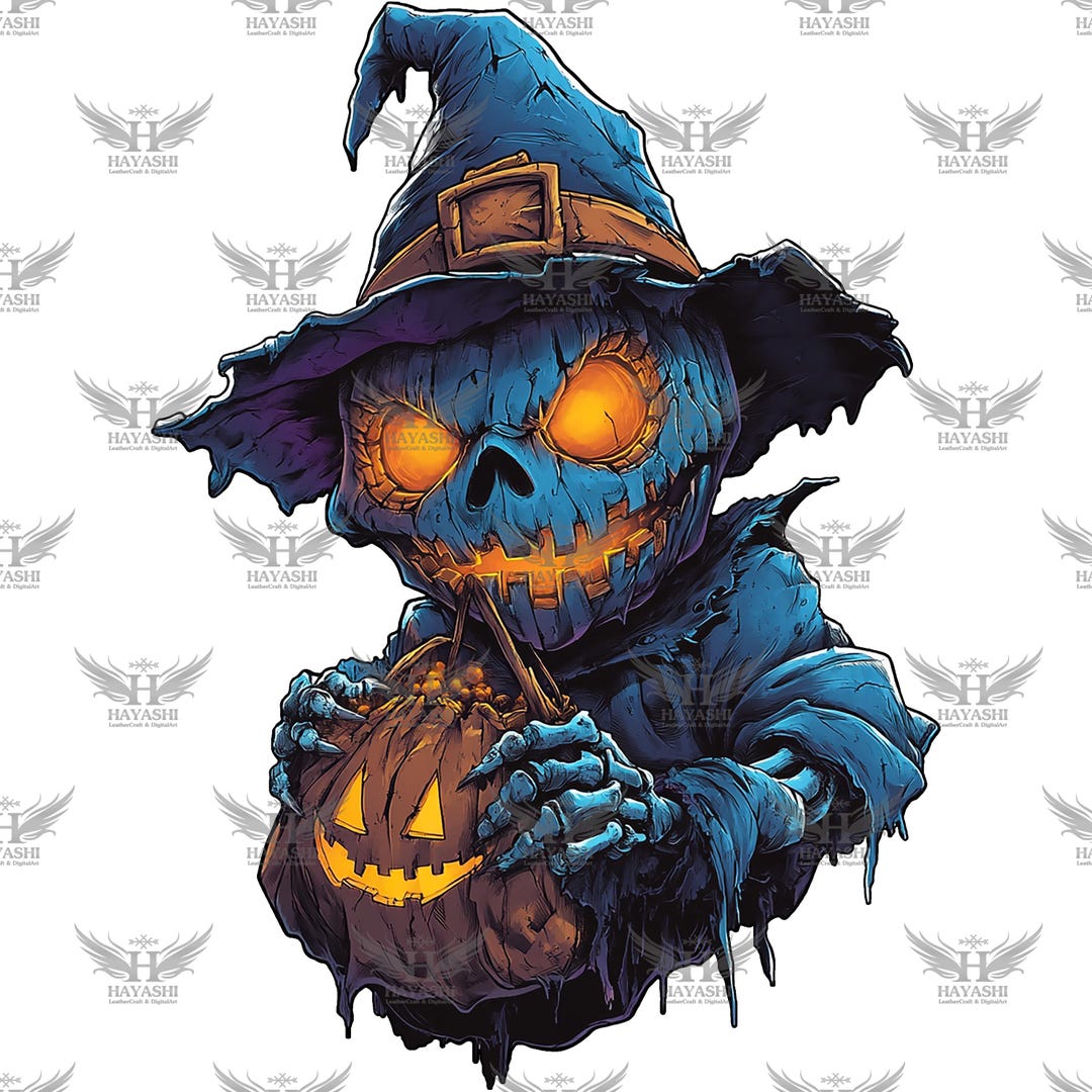 Ghastly Halloween Specter Digital Illustration | Pumpkin-headed Wizard ...
