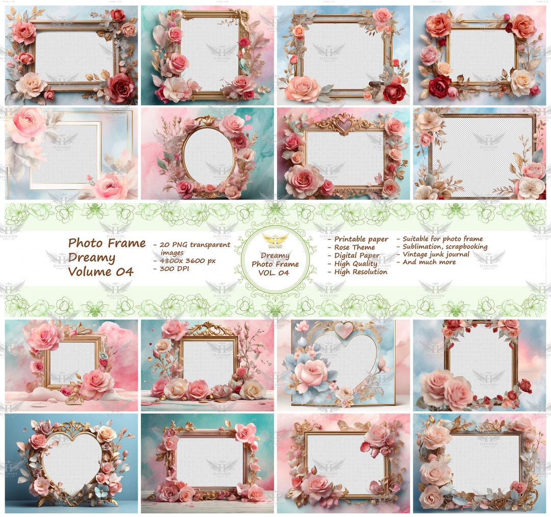 Vol.4 Digital Photo Frames, Dreamy Romantic, PNG File 20, Watercolor ...