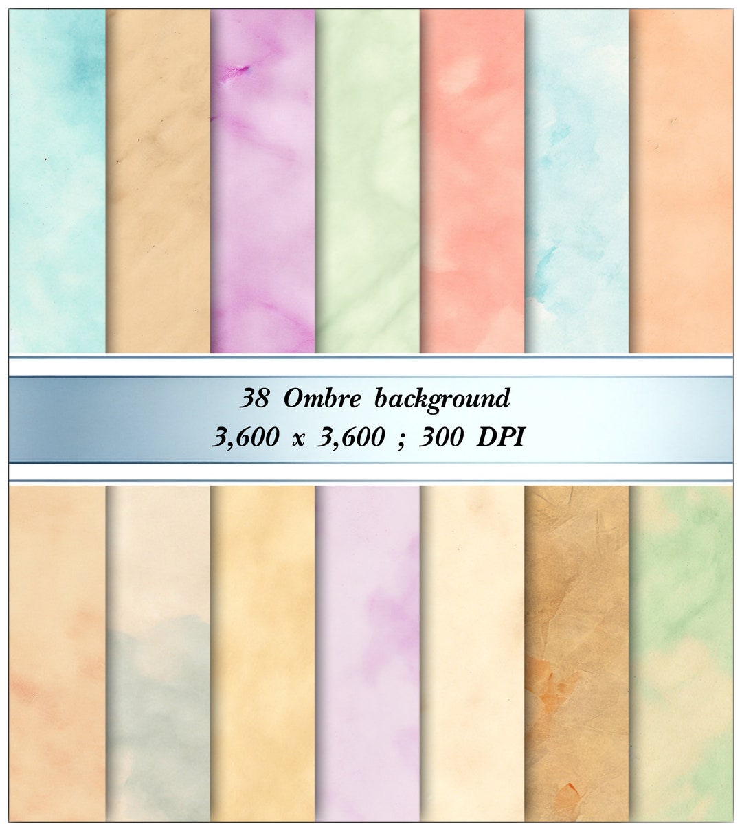 38 Ombre Watercolor, Digital Scrapbook Papers, Colorful Vintage Paper ...