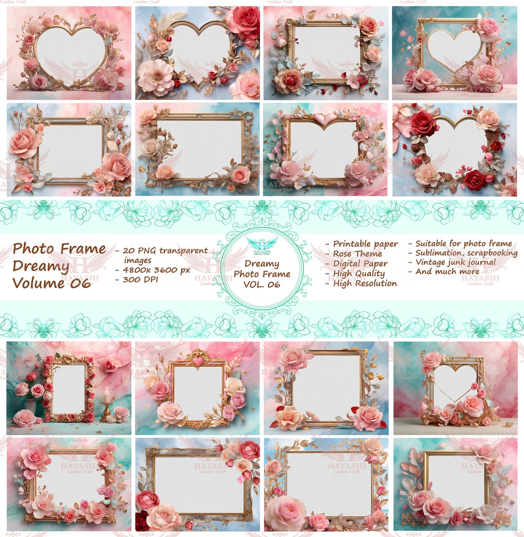 Vol.6 Digital Photo Frames, Dreamy Romantic, PNG File 20, Watercolor ...