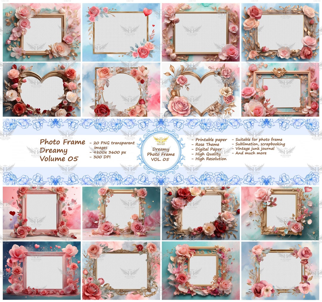 Vol.5 Digital Photo Frames, Dreamy Romantic, PNG File 20, Watercolor ...