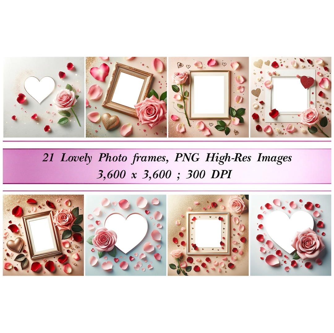 SET A, Valentine's Day Romantic Photo Frame Collection, PNG, 21 Elegant ...