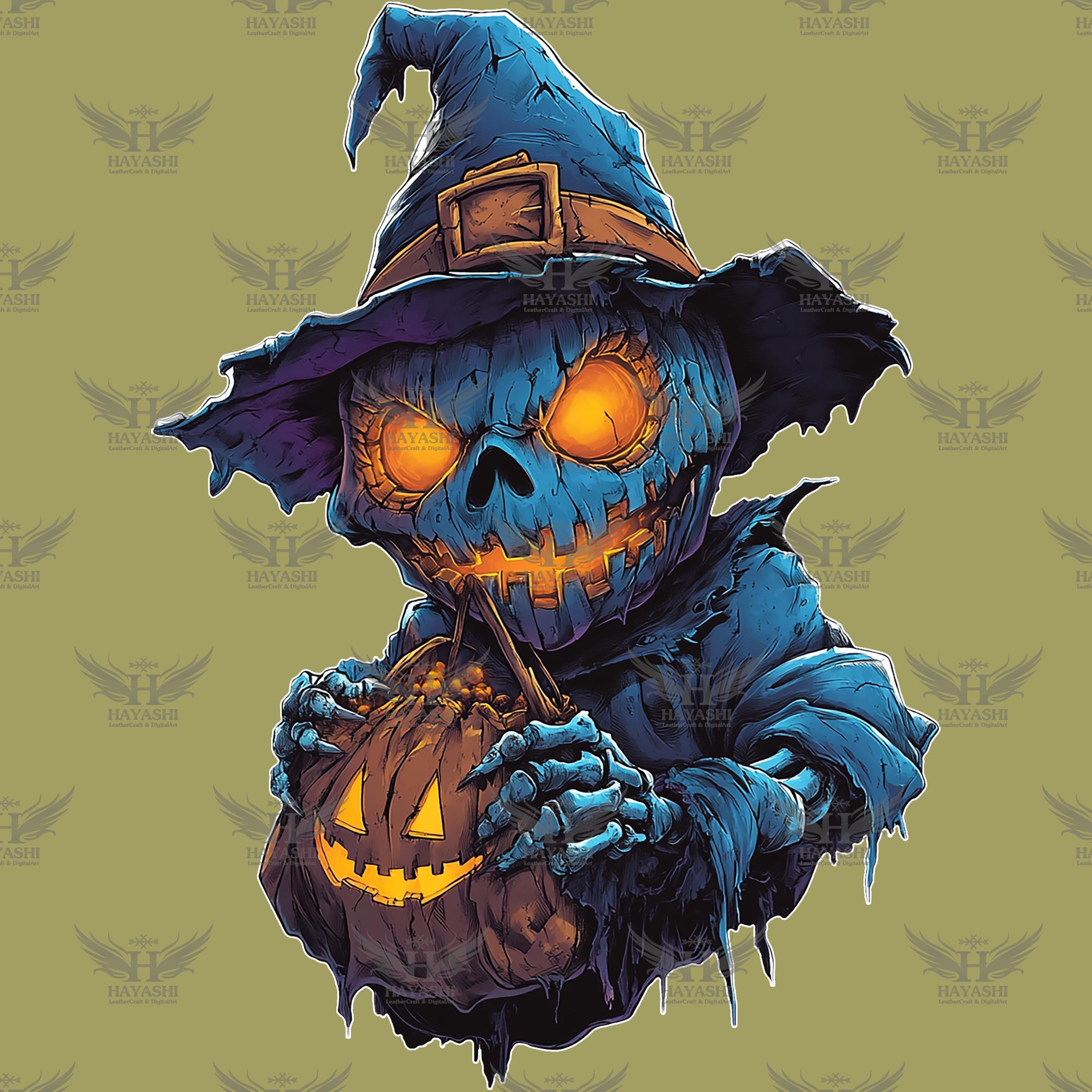 Ghastly Halloween Specter Digital Illustration | Pumpkin-headed Wizard ...