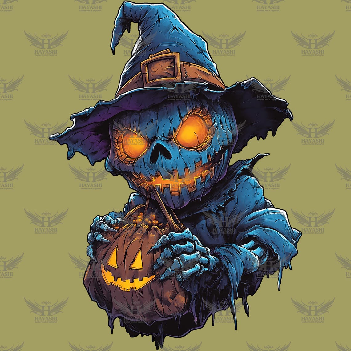 Ghastly Halloween Specter Digital Illustration | Pumpkin-headed Wizard ...