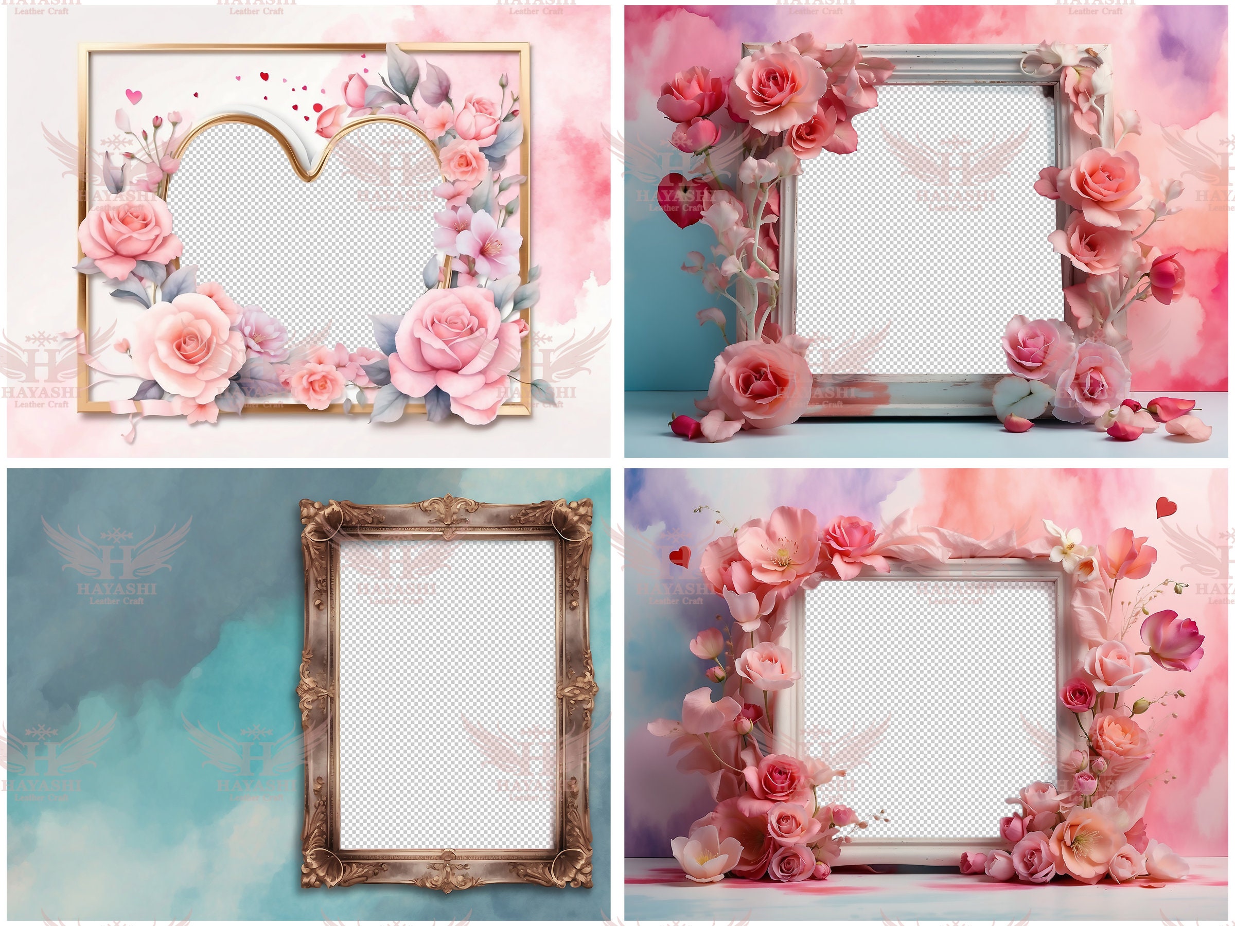 VOL 1, Dreamy Romantic Photo Frame PNG, 20 Water Color Soft Pastel ...